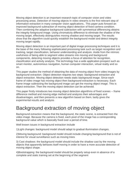 pdf moving object detection video images using matlab