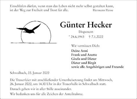 Traueranzeigen Von G Nter Hecker Vrm Trauer De