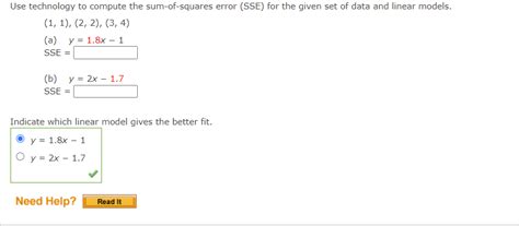 solved use technology to compute the sum of squares error