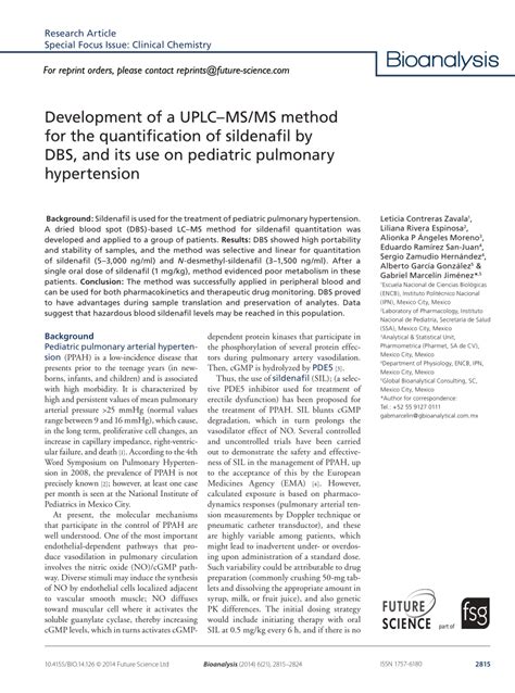 pdf development of a uplc ms ms method for the quantification of sildenafil by dbs and its