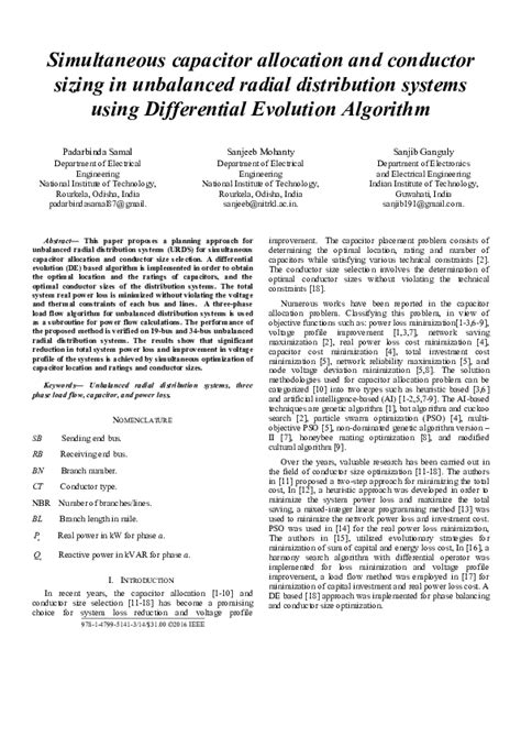 pdf simultaneous capacitor allocation and conductor sizing in unbalanced radial distribution