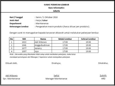 Detail Contoh Form Lembur Koleksi Nomer
