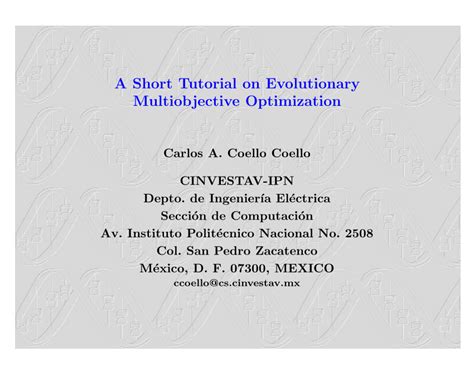 pdf a short tutorial on evolutionary multiobjective optimization