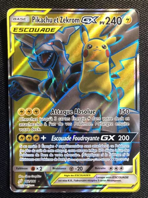 CARTE POKÉMON PIKACHU et Zekrom GX Escouade 162 181 Soleil Lune Duo
