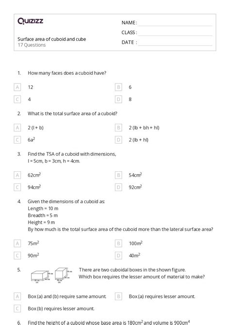 50 Volume And Surface Area Of Cubes Worksheets For 12th Class On