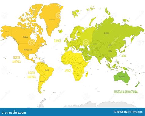 Colorful Political Map World Continents Stock Illustration