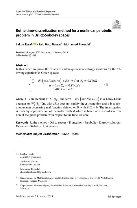 pdf rothe time discretization method for a nonlinear parabolic problem in orlicz sobolev spaces