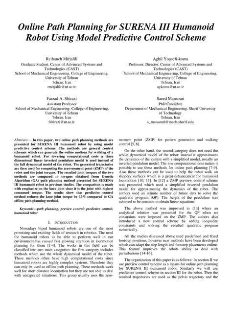 pdf online path planning for a humanoid robot using model predictive control scheme