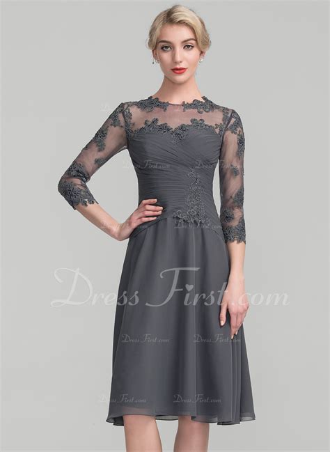A Line Princess Scoop Neck Knee Length Chiffon Lace Mother Of The Bride