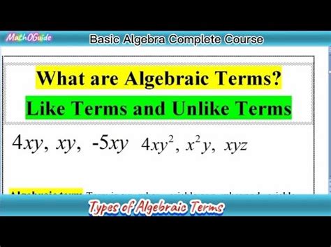 Like Terms And Unlike Terms Types Of Algebraic Terms Algebra