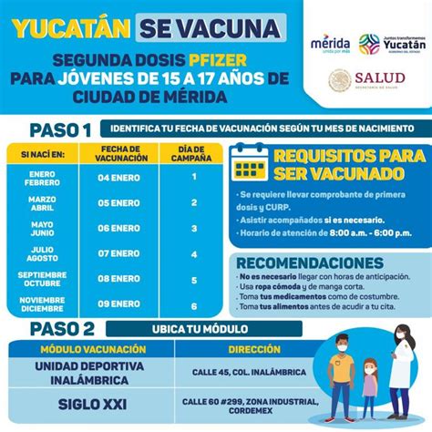 Adolescentes de 15 a 17 años de edad de Mérida recibirán segunda dosis