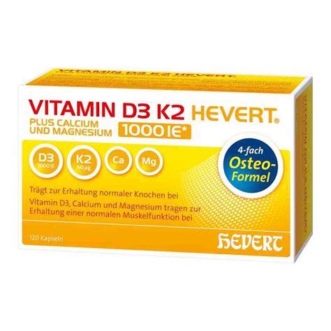 Vitamin D3 K2 Hevert Plus Calcium Und Magnesium 1000 I E 2 Kapseln 120 Stk