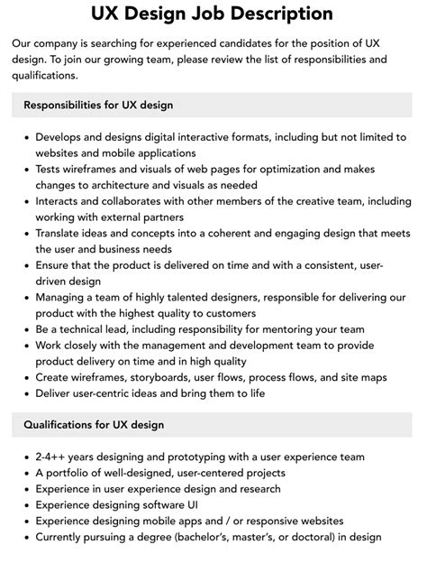 UX Design Job Description Velvet Jobs