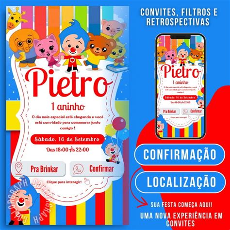 Convite Digital Interativo Palhaço Plim Plim Elo7