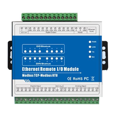 IOT RTU Module Modbus TCP Ethernet Remote IO Module 8DI 8DO Supports