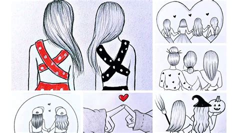 6 dibujos a lápiz muy simples de mejores amigas Cómo dibujar mejores