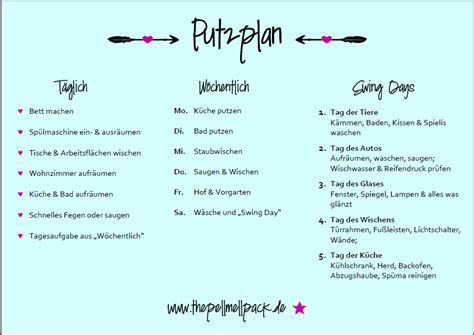 Putzplan Unsere Waffe gegen das tägliche Chaos Putzplan The plan
