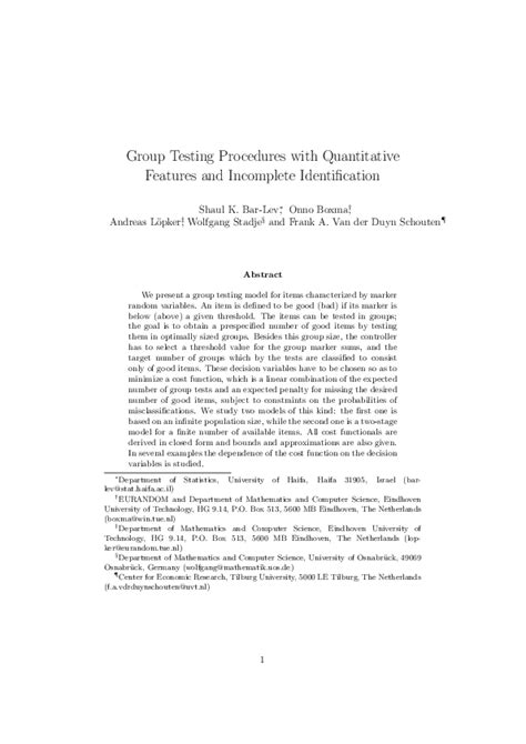 pdf group testing procedures with quantitative features and incomplete identification shaul