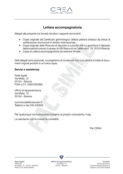 Lettera Accompagnatoria Documenti Fac Simile Aggiornato Dicembre