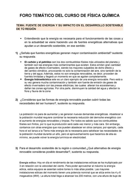 Foro fisica y quimica preguntas a responder FORO TEMÁTICO DEL CURSO
