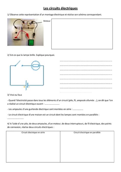 Circuits électriques Exercices Ce2 Cm1 cm2 Sciences Cycle 3