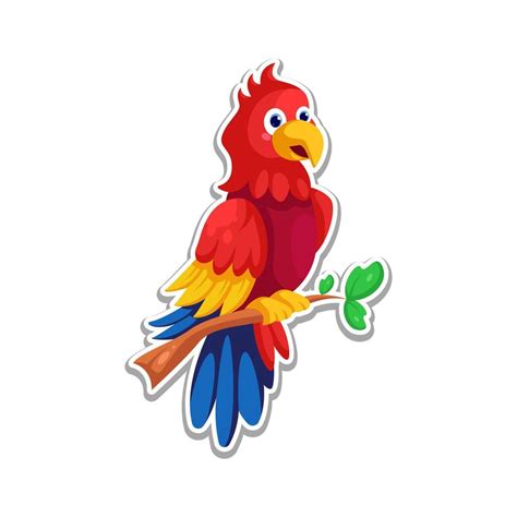 Ilustração de desenho animado bonito pássaro arara empoleirado em um