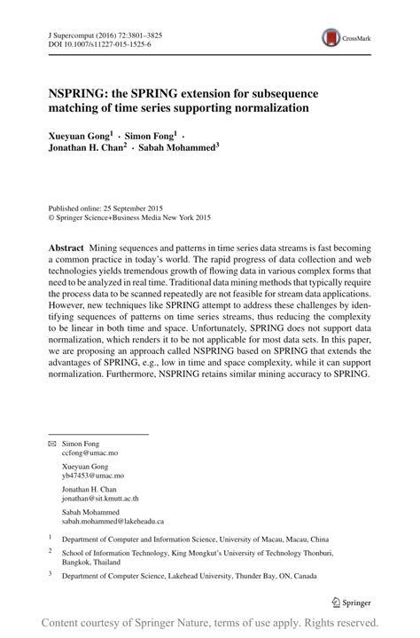 nspring the spring extension for subsequence matching of time series supporting normalization