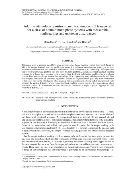 pdf additive state decomposition based tracking control framework for a class of nonminimum