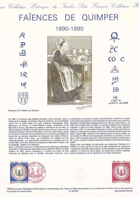 DOCUMENT PHILATÉLIQUE 1ER jour 16 1990 Croix Rouge Faïence de Quimper