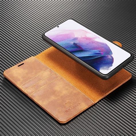 DG Ming 2 i 1 Lommebok deksel I Lær Samsung Galaxy S21 5G brun