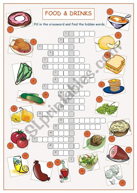 Food Drinks Crossword Puzzle ESL Worksheet By Kissnetothedit