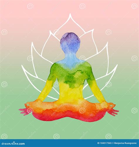 7 Chakra Human Lotus Pose Yoga Abstract World Universe Inside Stock