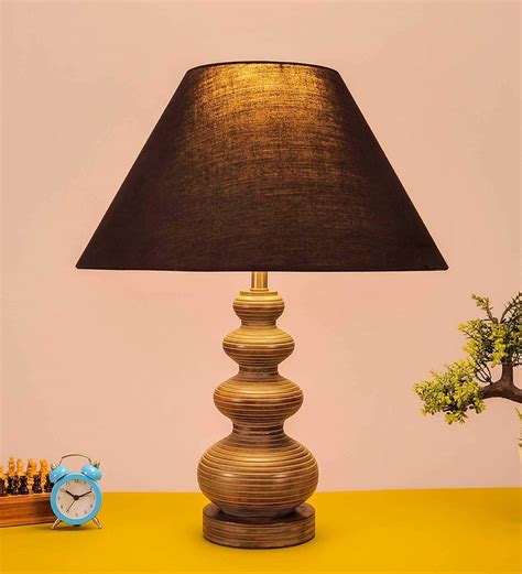 Buy Danica Beige Cotton Fabric Shade Night Lamp With Wood Base At 21