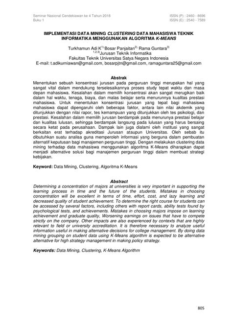 pdf implementasi data mining clustering data mahasiswa teknik informatika menggunakan
