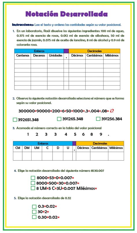 Notacion Desarrollada Y Decimales Worksheet Map Periodic Table Escuela