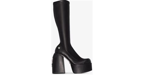 Naked Wolfe Spice Faux Leather Knee Thigh Heeled Boots In Black Lyst
