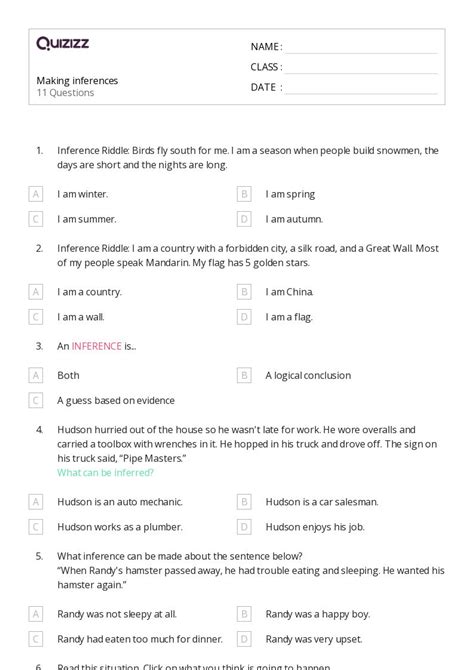 50 Making Inferences Worksheets For 4th Grade On Quizizz Free