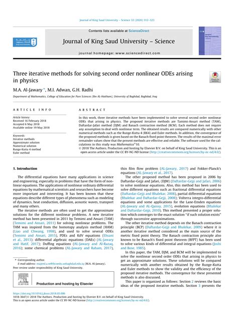 pdf three iterative methods for solving second order nonlinear odes arising in physics