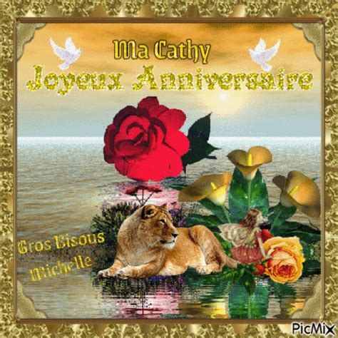 Joyeux Anniversaire ma Cathy gros bisous animé gratuit PicMix