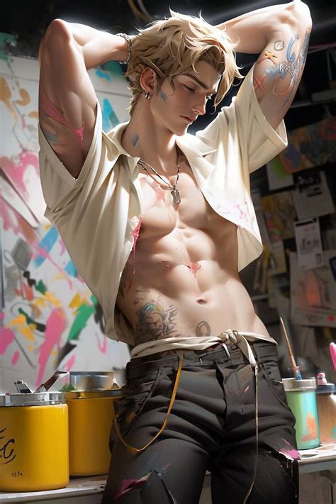 A Man With Tattoos On His Chest Posing For The Camera