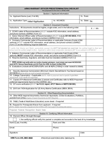 Fillable Online 20221021 HRR Form 205 ARNG WO Predetermination