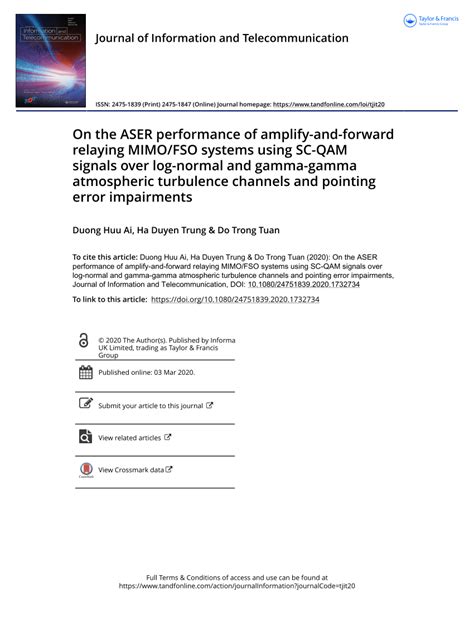 pdf on the aser performance of amplify and forward relaying mimo fso systems using sc qam