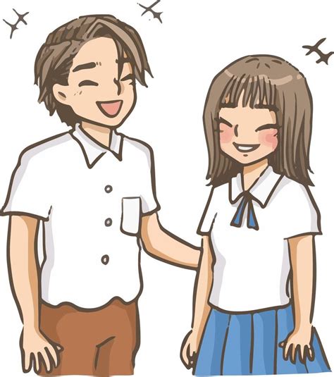 Chica De Dibujos Animados Chico De Dibujos Animados Estudiante Alegre