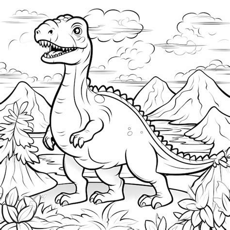 Aventura minimalista de dinosaurios página de libro para colorear con