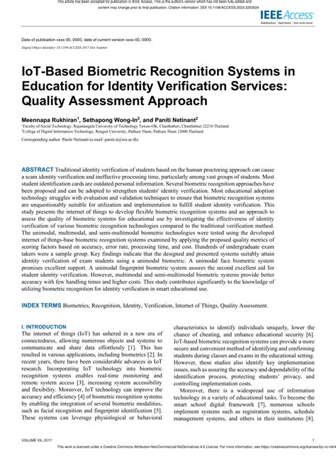 pdf iot based biometric recognition systems in education for identity verification services