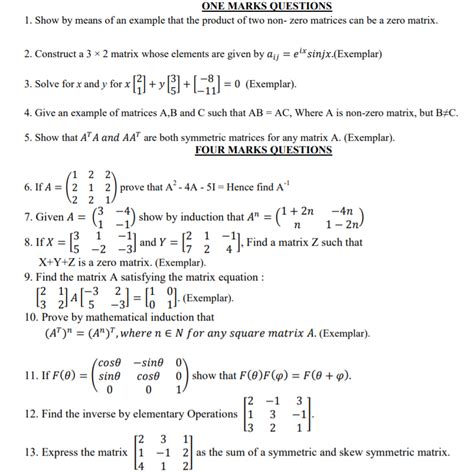 cbse class 12 mathematics matrices and determinants worksheet
