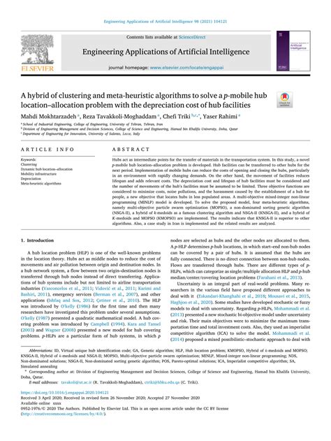 pdf a hybrid of clustering and meta heuristic algorithms to solve a p mobile hub location