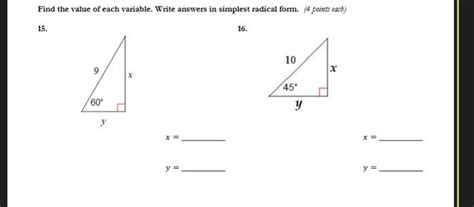 solved find the value of each variable write answers in