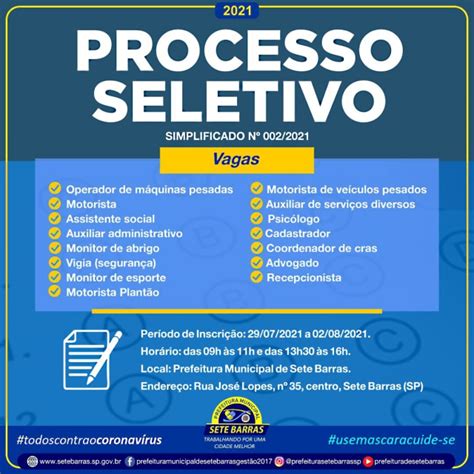 PREFEITURA LANÇA EDITAL DE PROCESSO SELETIVO SIMPLIFICADO Nº 002 2021