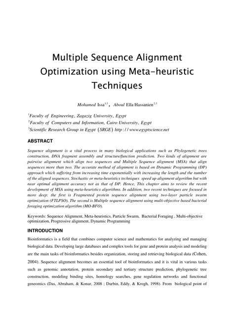 pdf multiple sequence alignment optimization using meta heuristic techniques